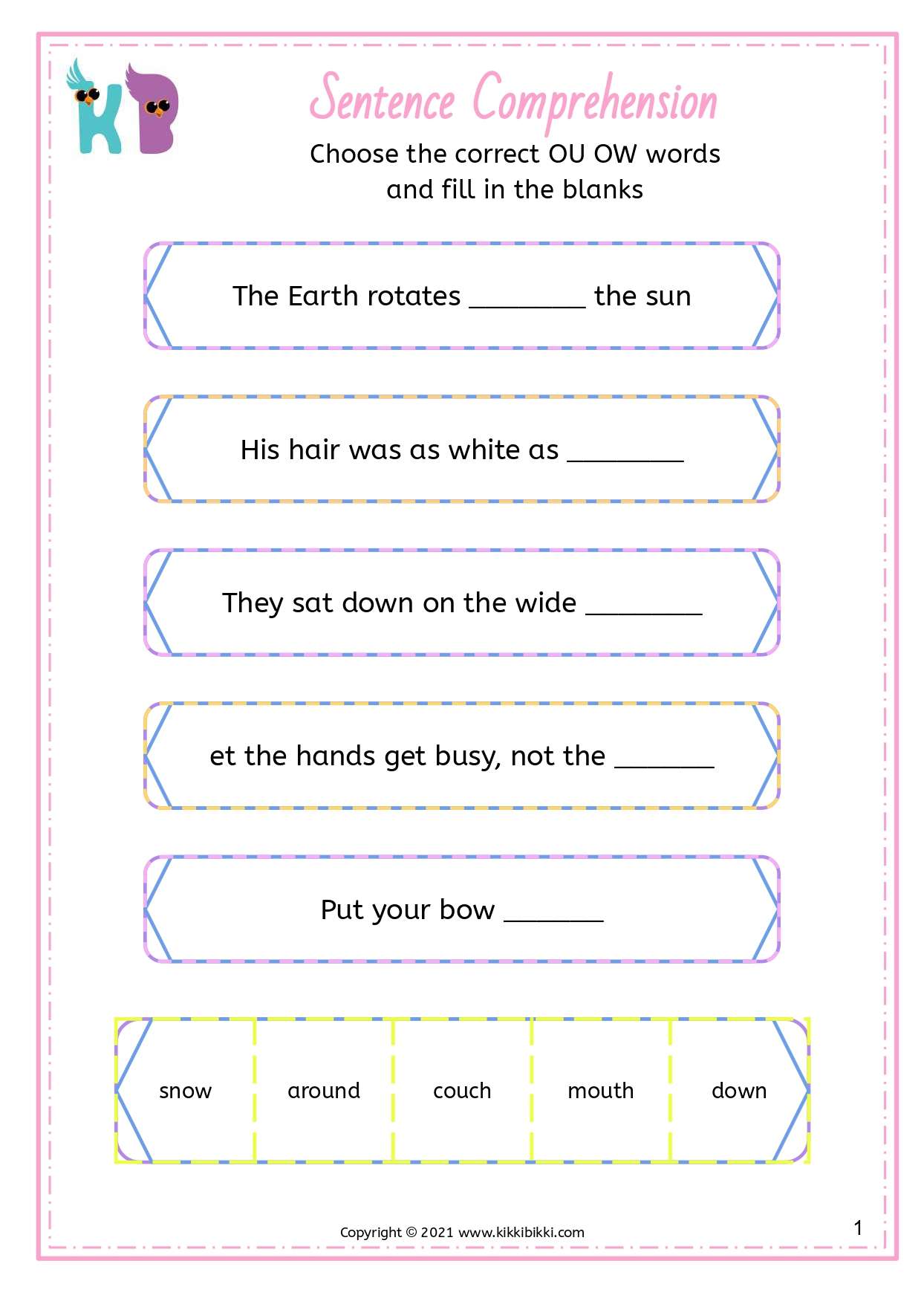 Learn to Spell ou ow Words - Kindergarten Worksheets