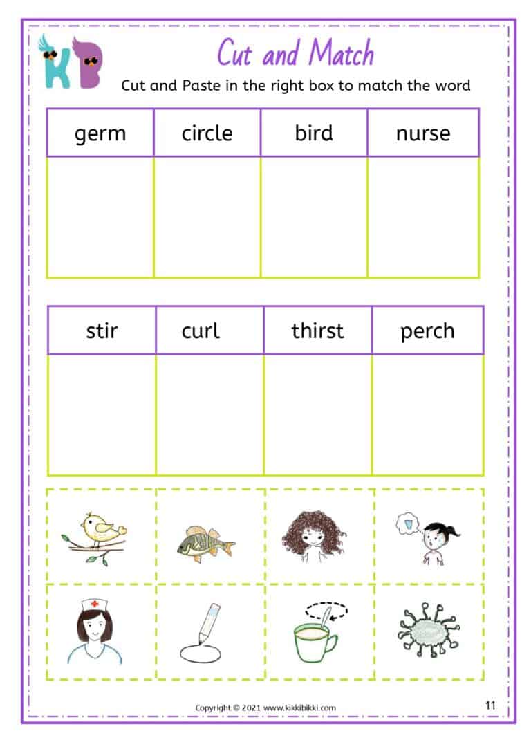 Spellings for er-ir-ur words | Free Phonics Printable Worksheets