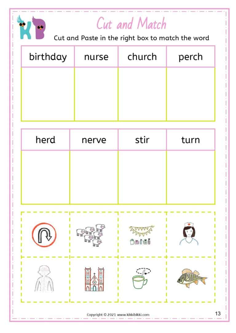 Spellings for er-ir-ur words | Free Phonics Printable Worksheets