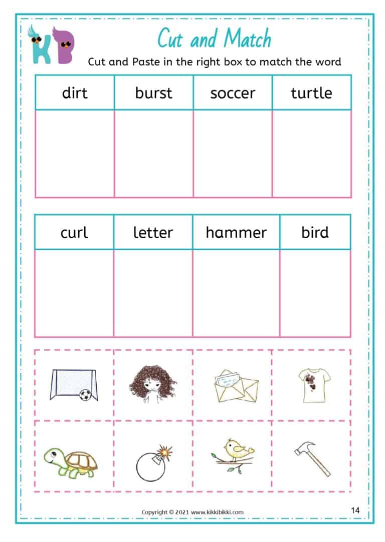 Spellings for er-ir-ur words | Free Phonics Printable Worksheets