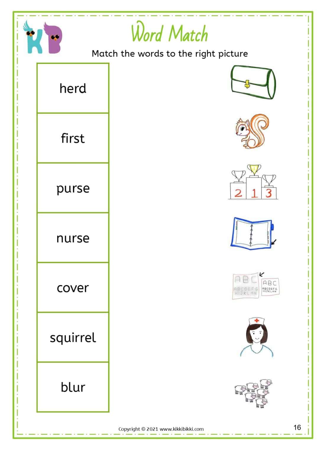 Spellings for er-ir-ur words | Free Phonics Printable Worksheets