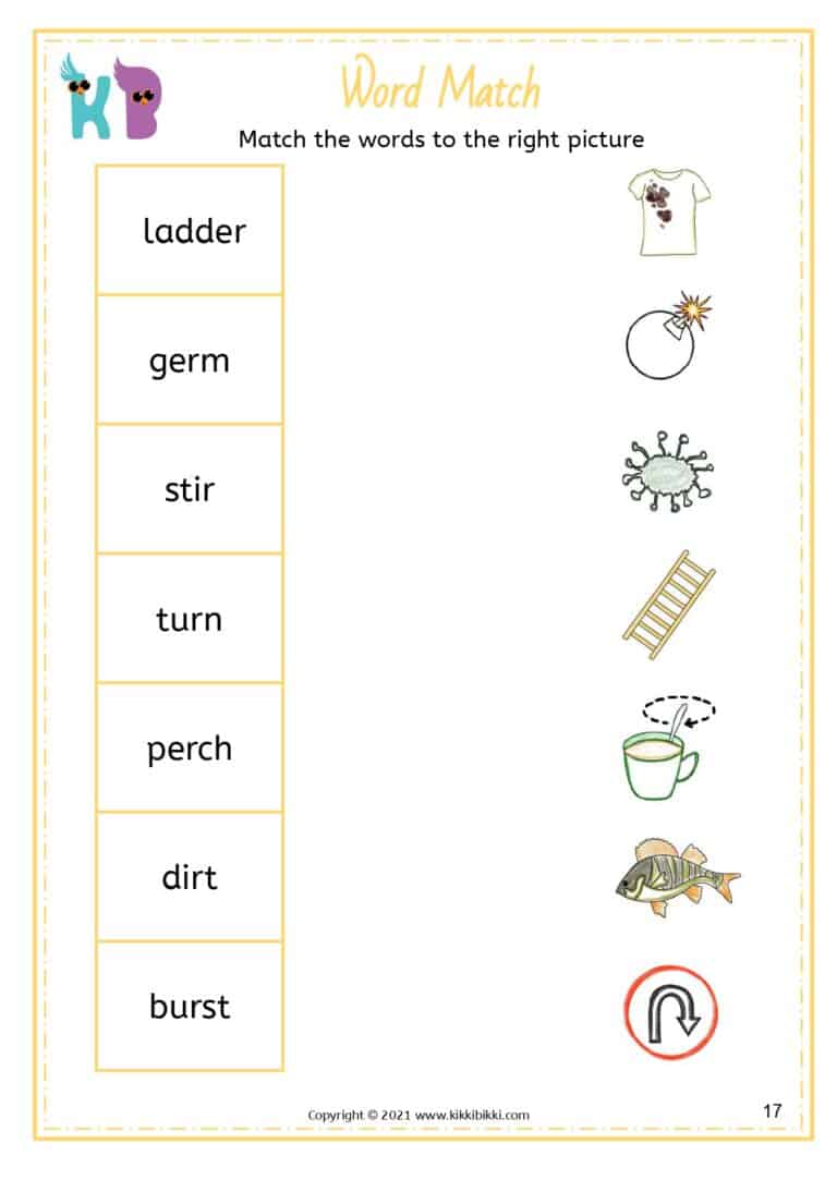 Spellings for er-ir-ur words | Free Phonics Printable Worksheets