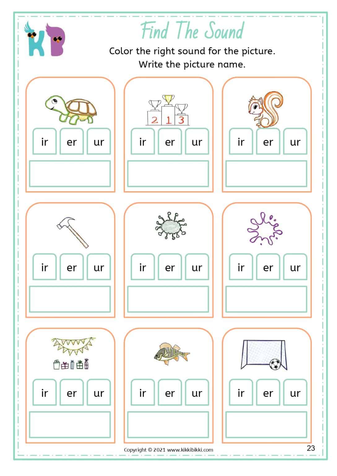 Spellings for er-ir-ur words | Free Phonics Printable Worksheets
