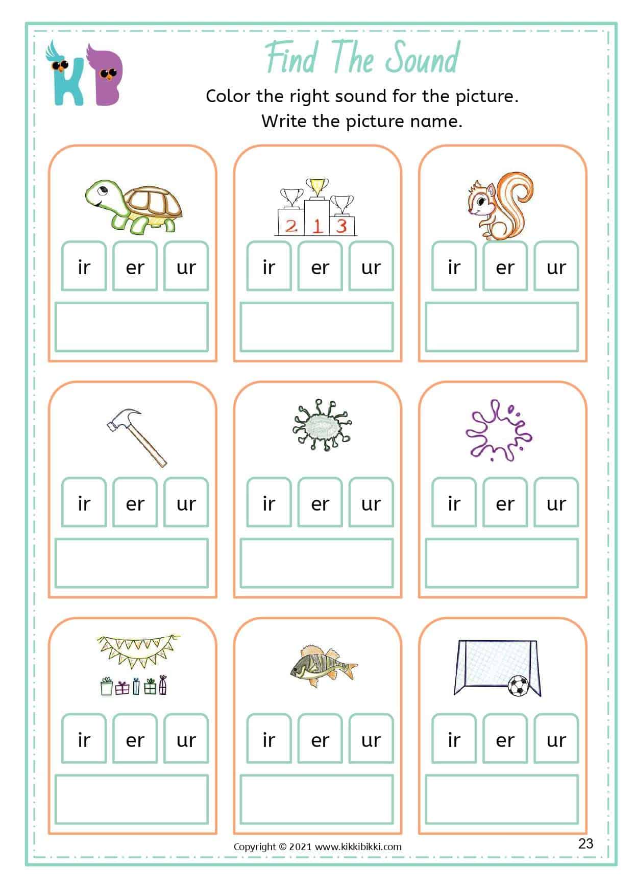 Spellings for er-ir-ur words | Free Phonics Printable Worksheets