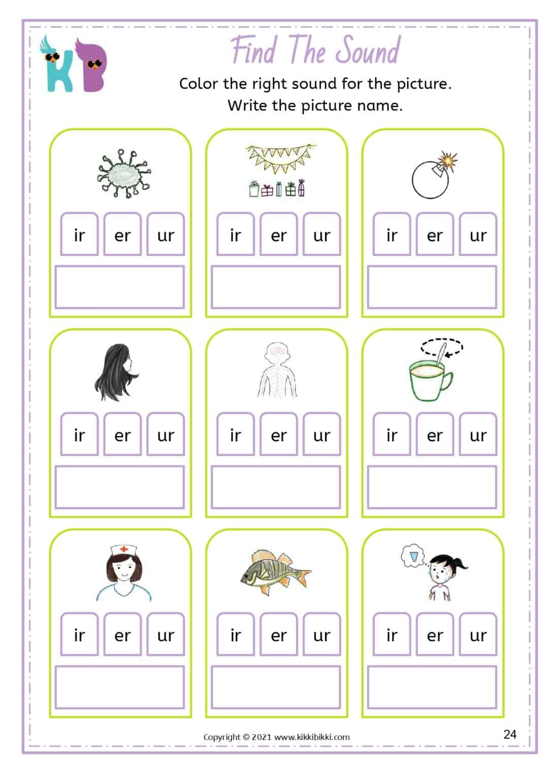 Spellings for er-ir-ur words | Free Phonics Printable Worksheets