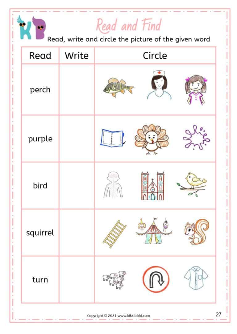 Spellings for er-ir-ur words | Free Phonics Printable Worksheets