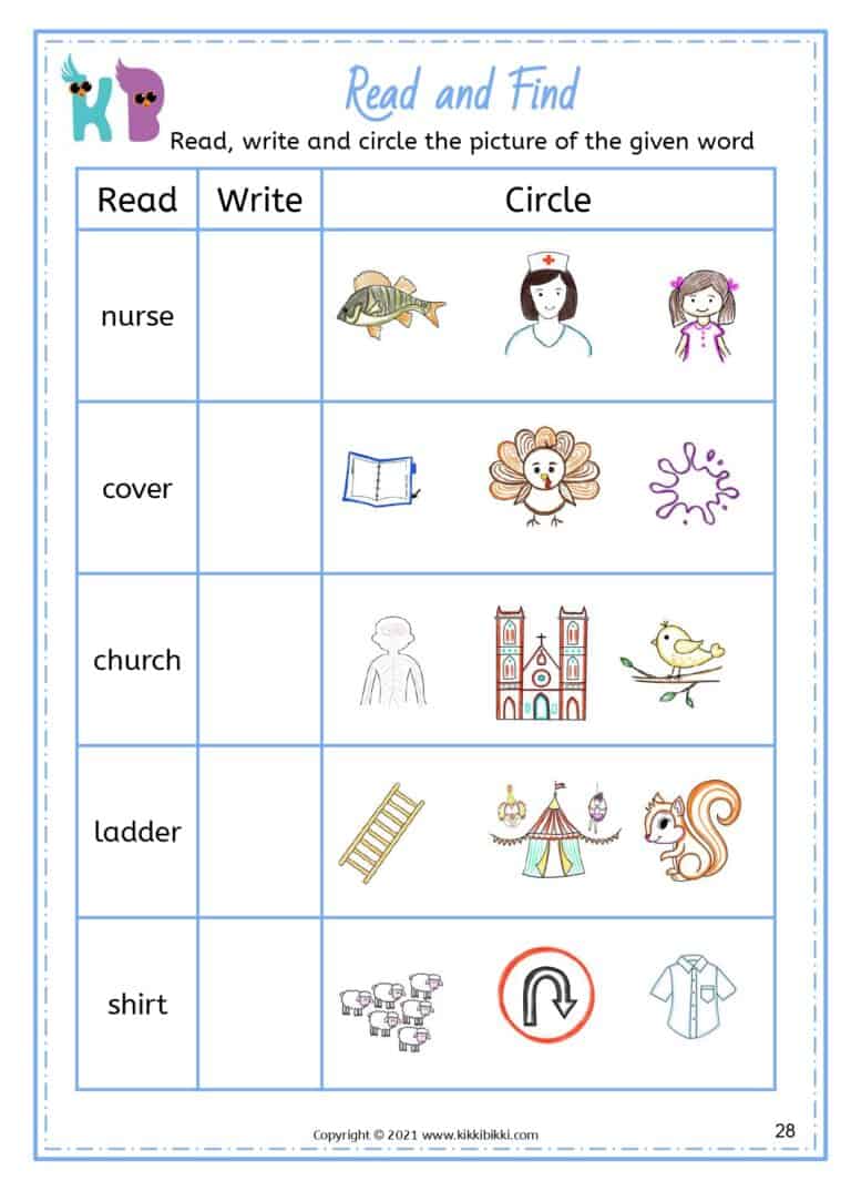 Spellings for er-ir-ur words | Free Phonics Printable Worksheets