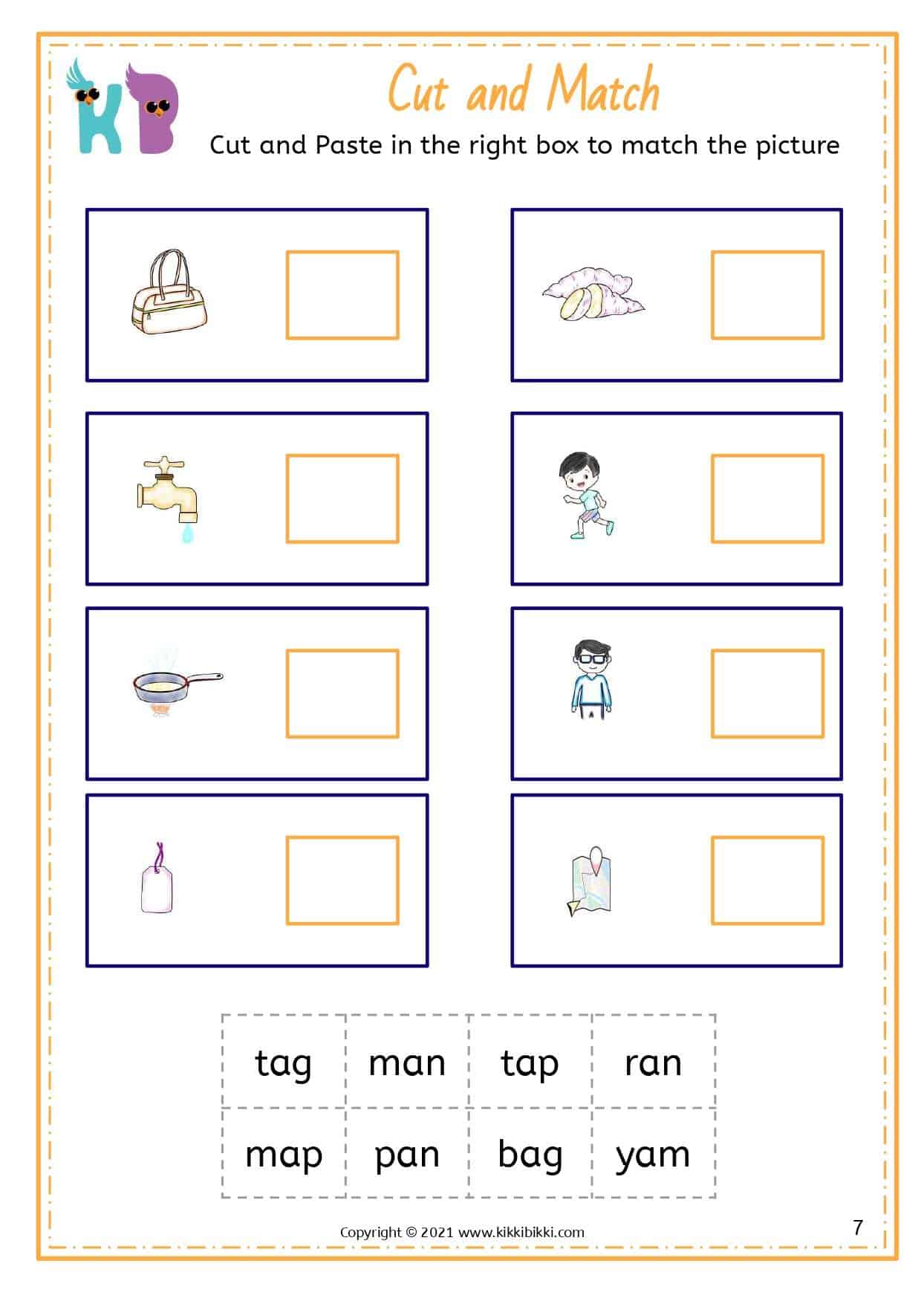 CVC A Sound Family: Cut and Match Worksheets for Phonics Fun