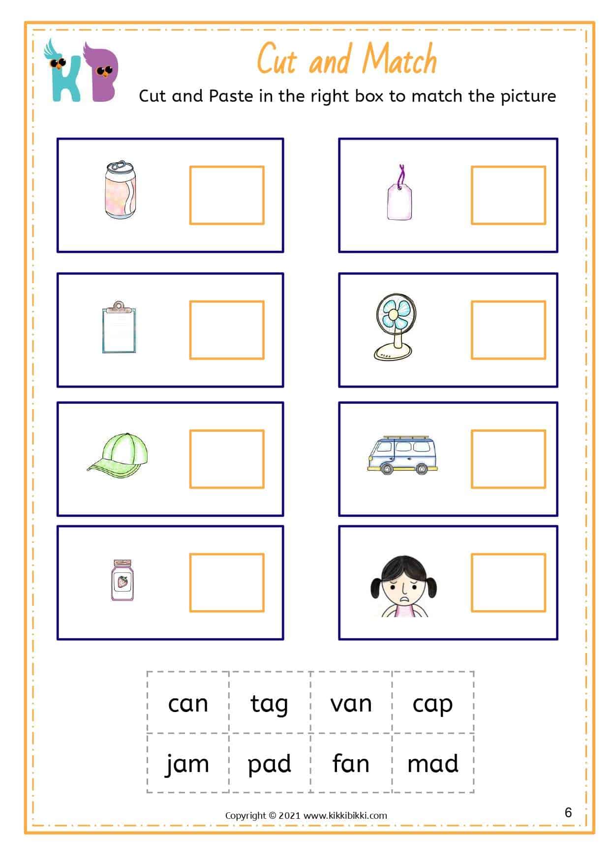 CVC A Sound Family: Cut and Match Worksheets for Phonics Fun
