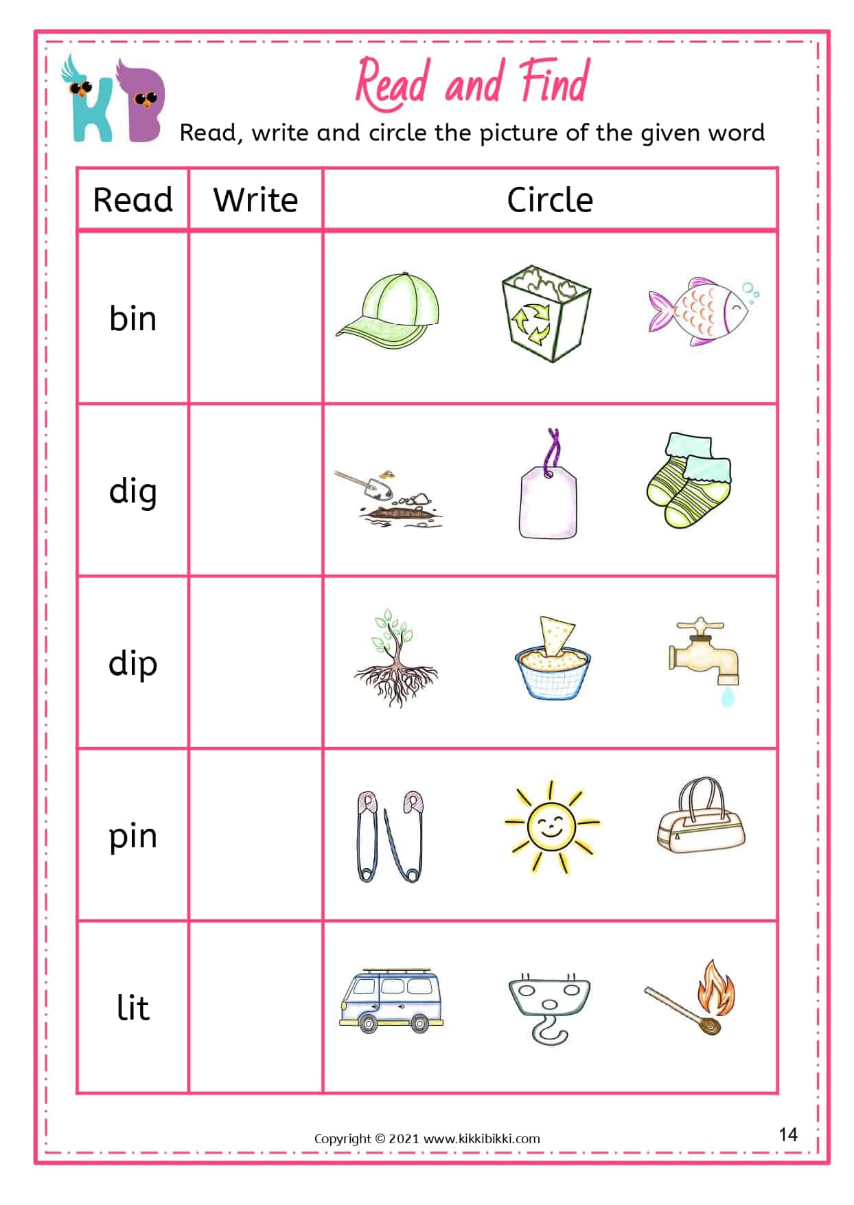 CVC - Short i Words Worksheets - Free Phonics Worksheets