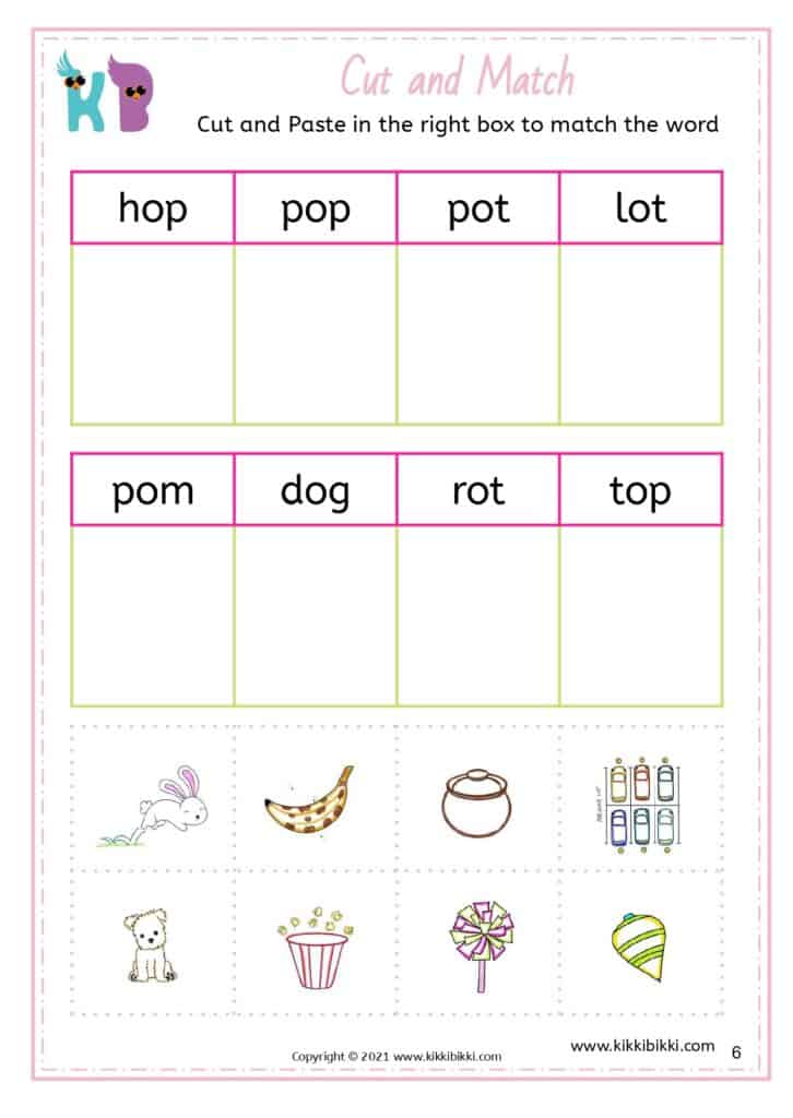 Consolidation of CVC O Word Family - Cut and Match Worksheets