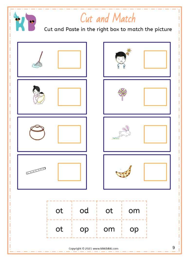 Consolidation of CVC O Word Family - Cut and Match Worksheets