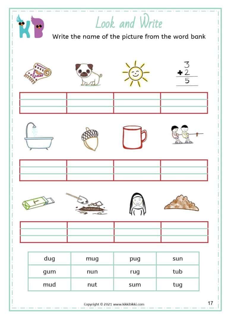 CVC Short u Words Worksheets - Free Phonics Printable