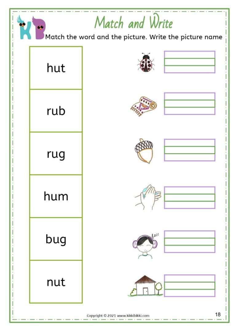 CVC Short u Words Worksheets - Free Phonics Printable