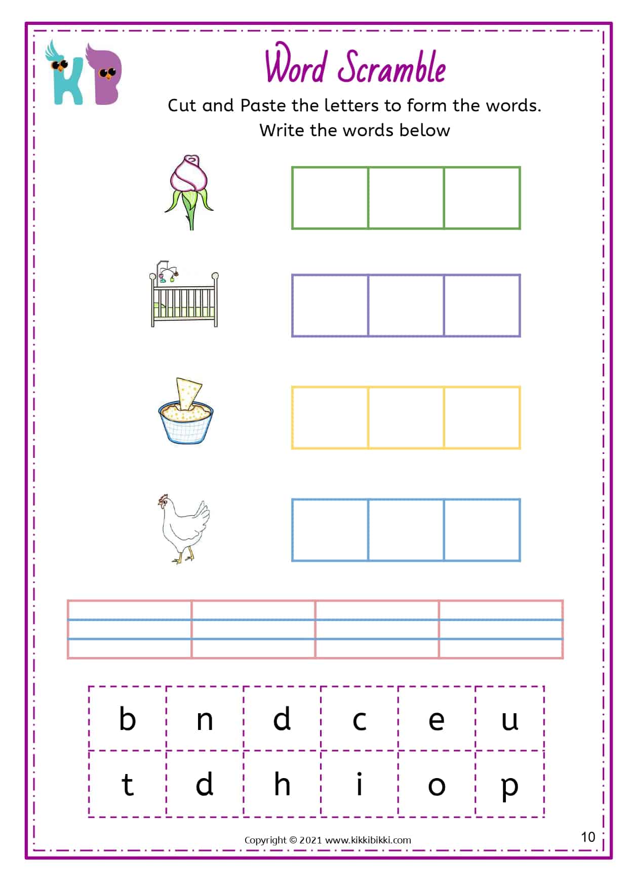 Word Scramble Worksheets for CVC Sound Family