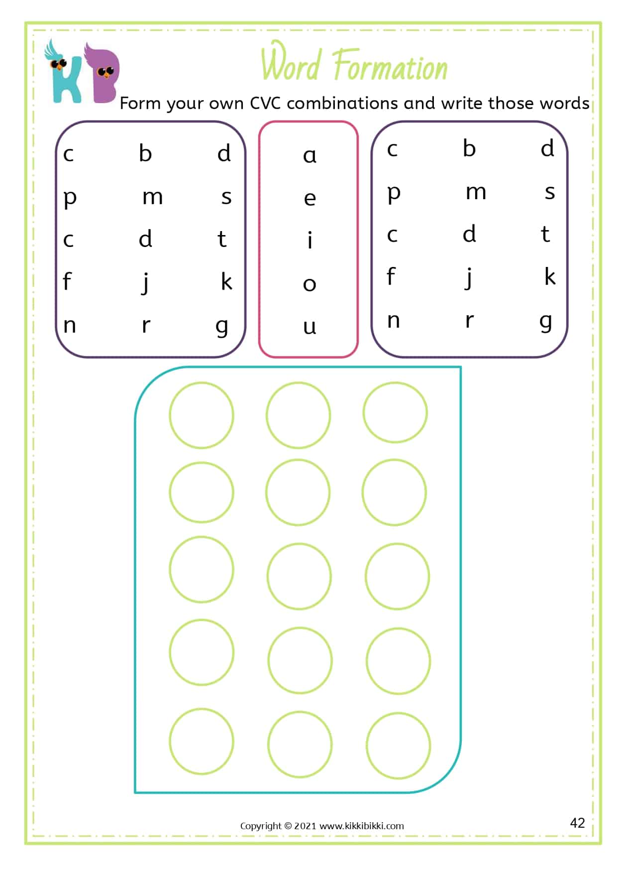 Word Scramble Worksheets for CVC Sound Family