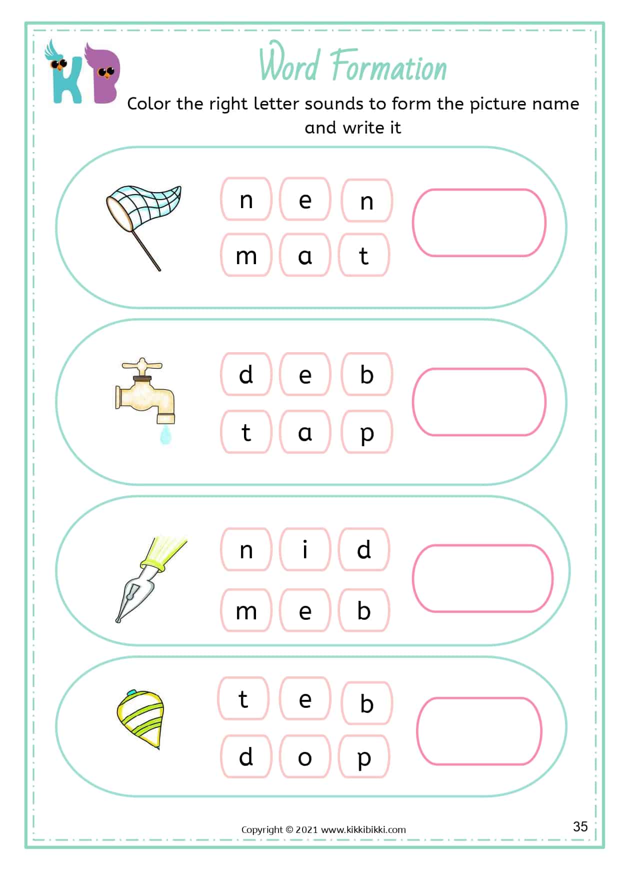 Word Scramble Worksheets for CVC Sound Family