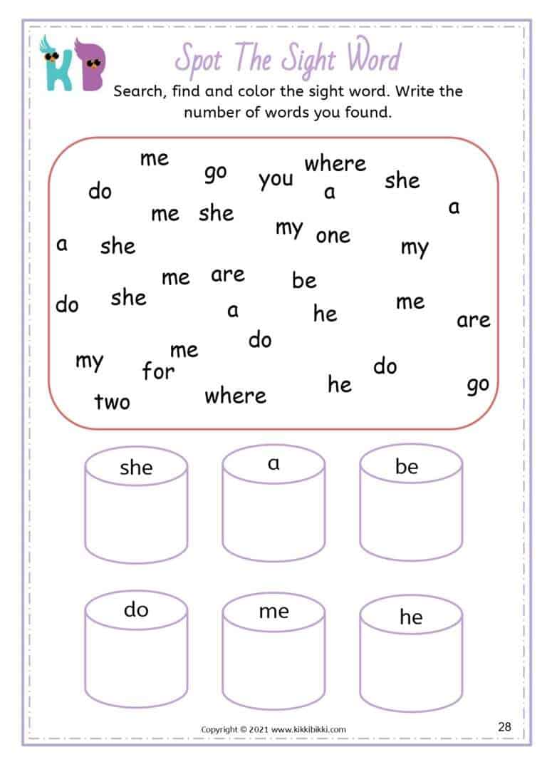 Fluency in Sight Words: Spot the Sight Words Worksheets