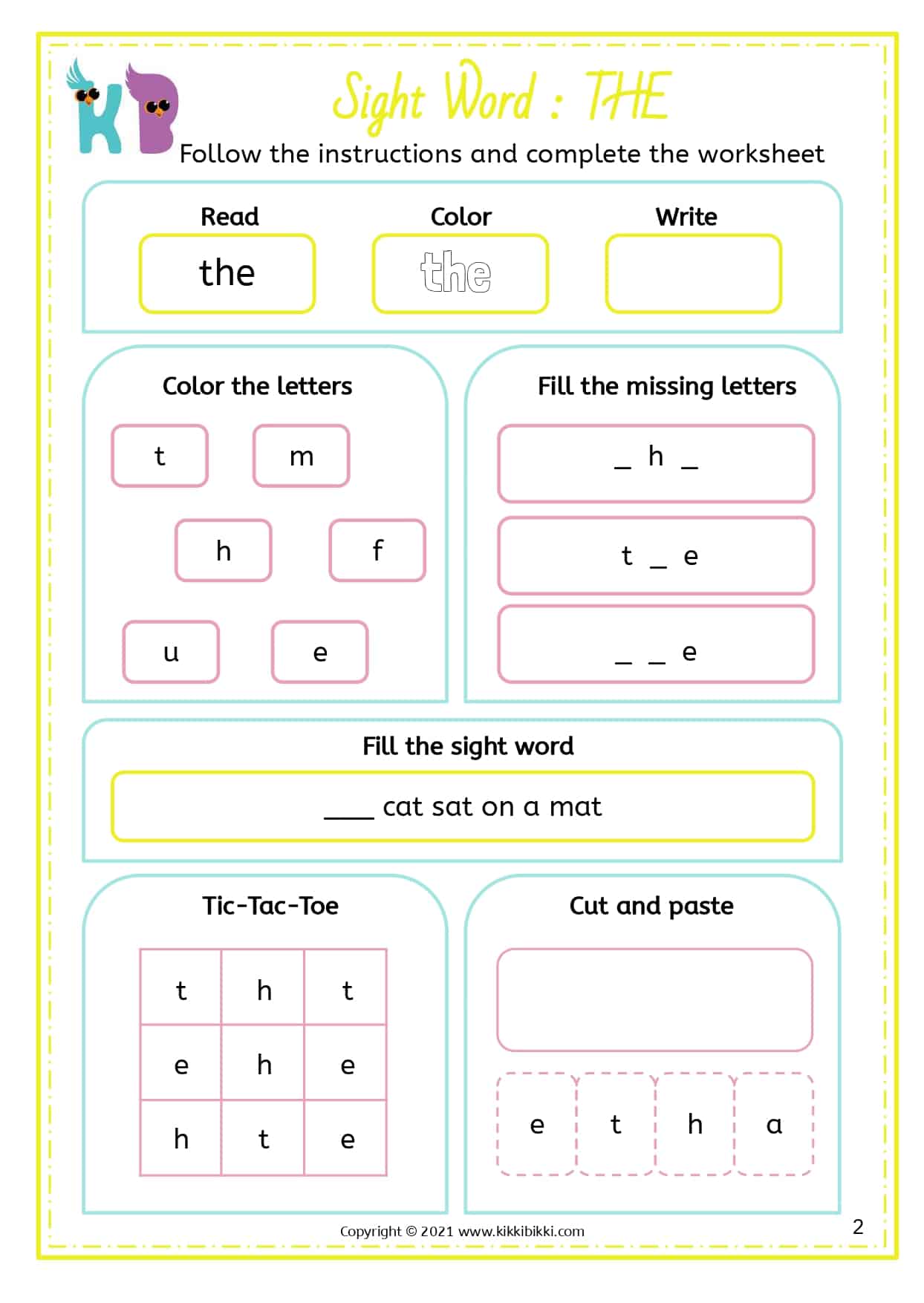 Learn to Spell Sight Words - Free Phonics Printable Worksheets