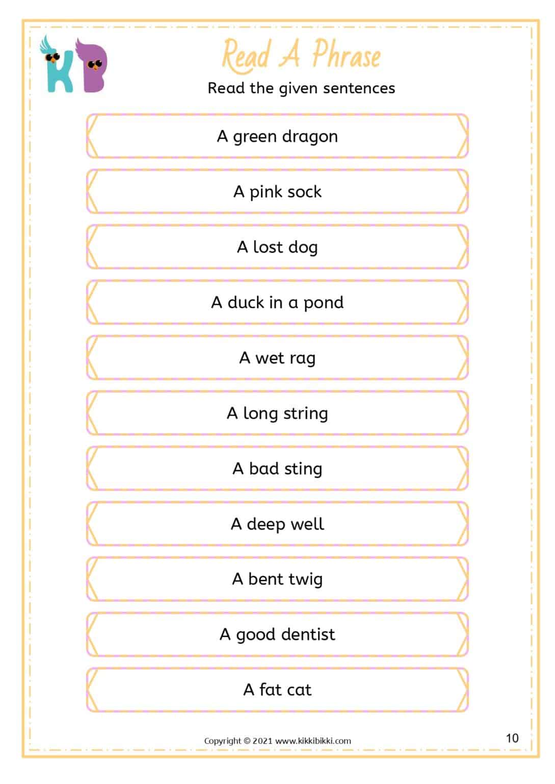 Exploring Phonics: Read a Phrase Worksheets for Kindergarten