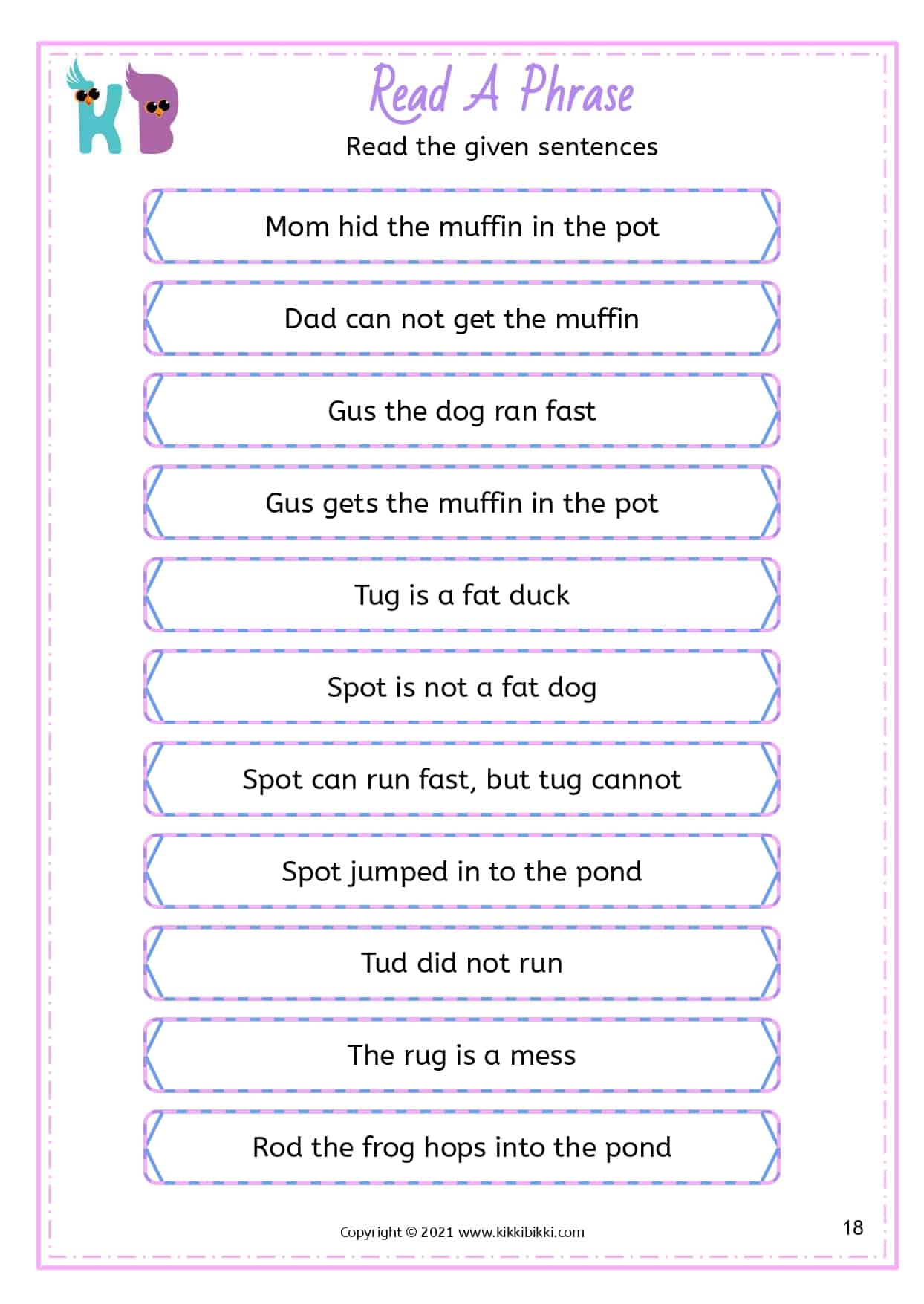 Exploring Phonics: Read a Phrase Worksheets for Kindergarten