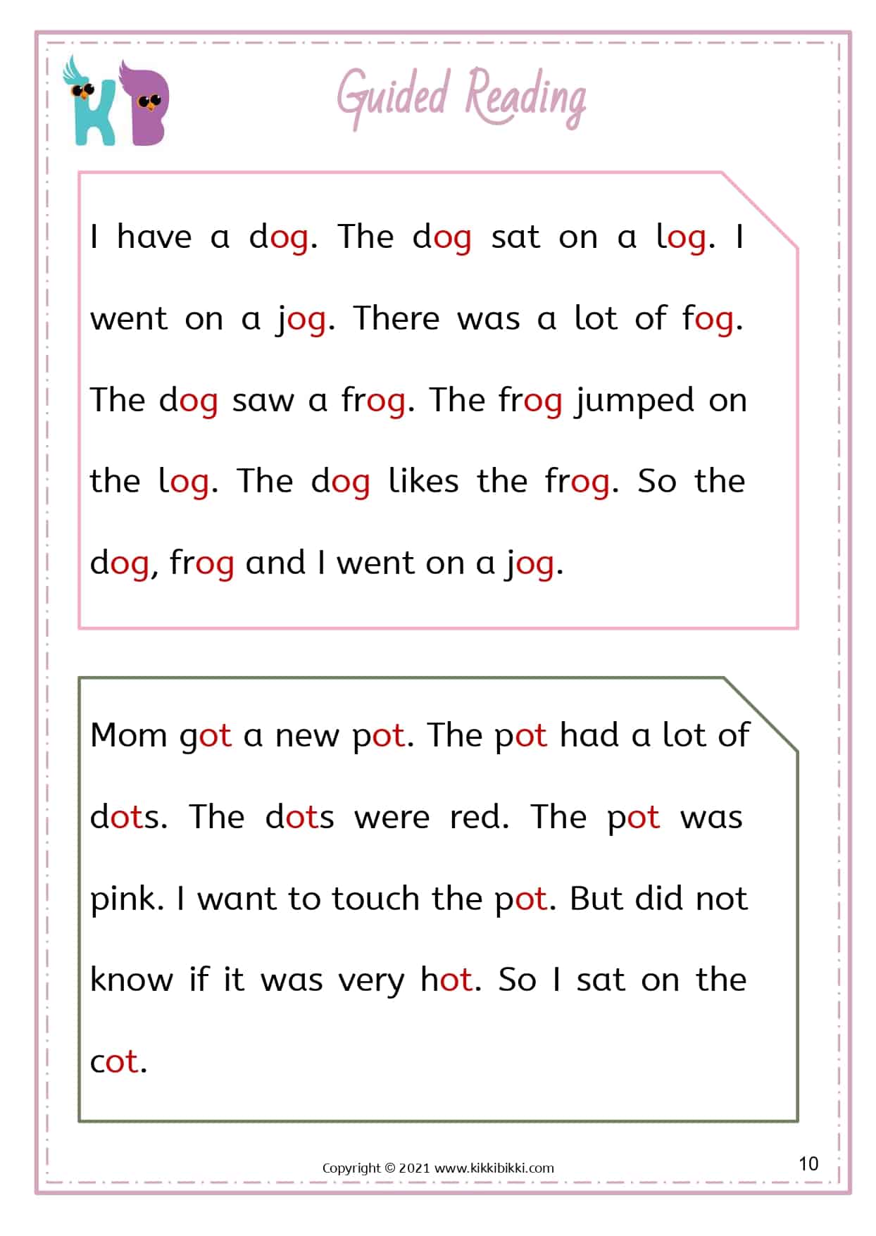 CVC Guided Reading - Free Phonics Kindergarten Worksheets