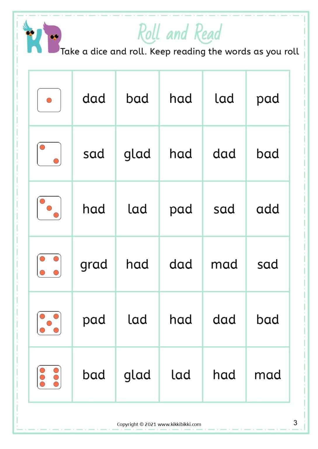 CVC -ad Word Family - Free Phonics Printable