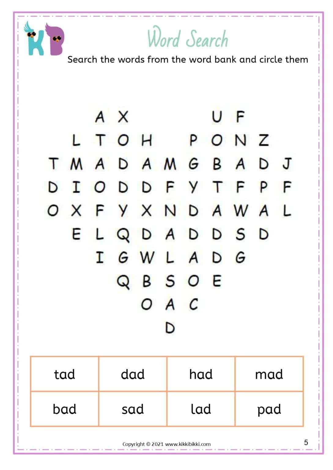 CVC -ad Word Family - Free Phonics Printable