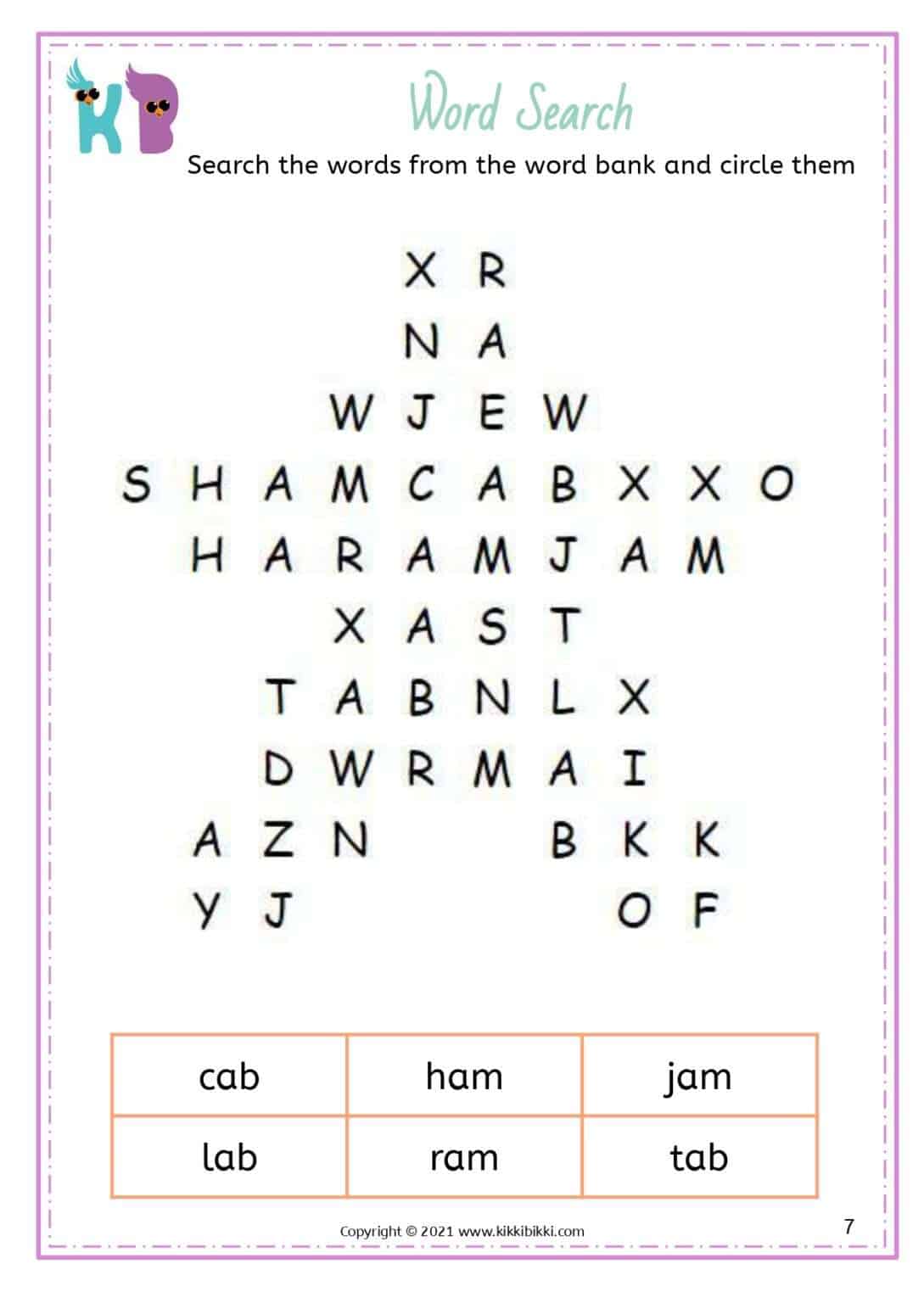 CVC -am Word Family - Free Phonics Printable