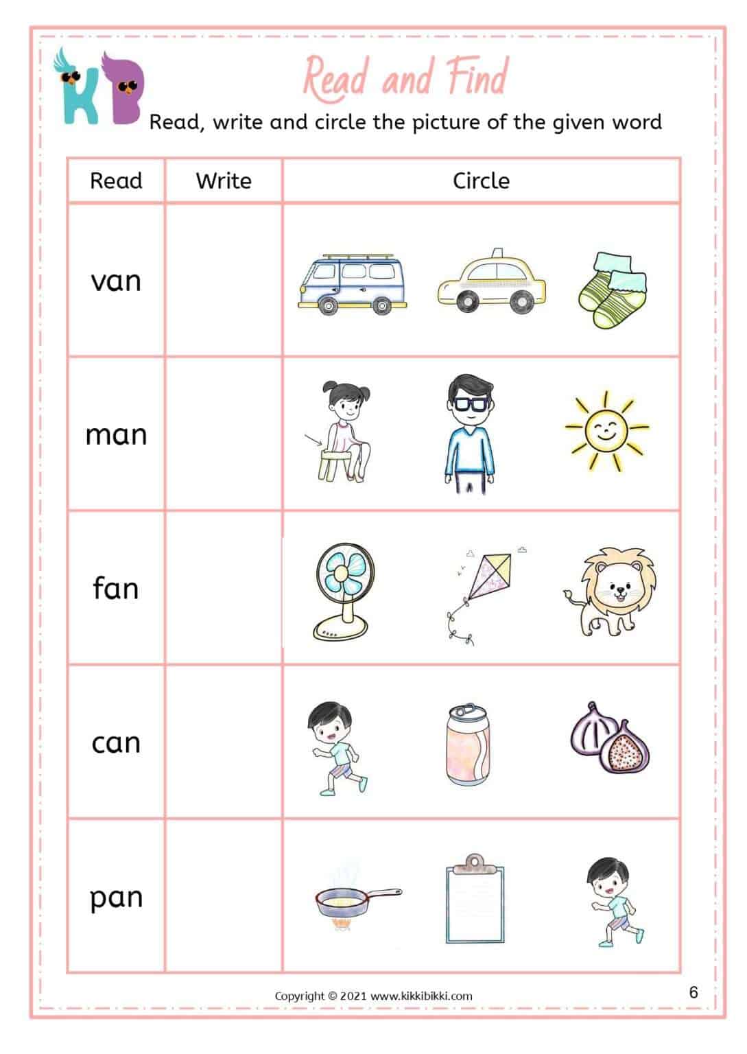 CVC -an Word Family - Free Phonics Printable