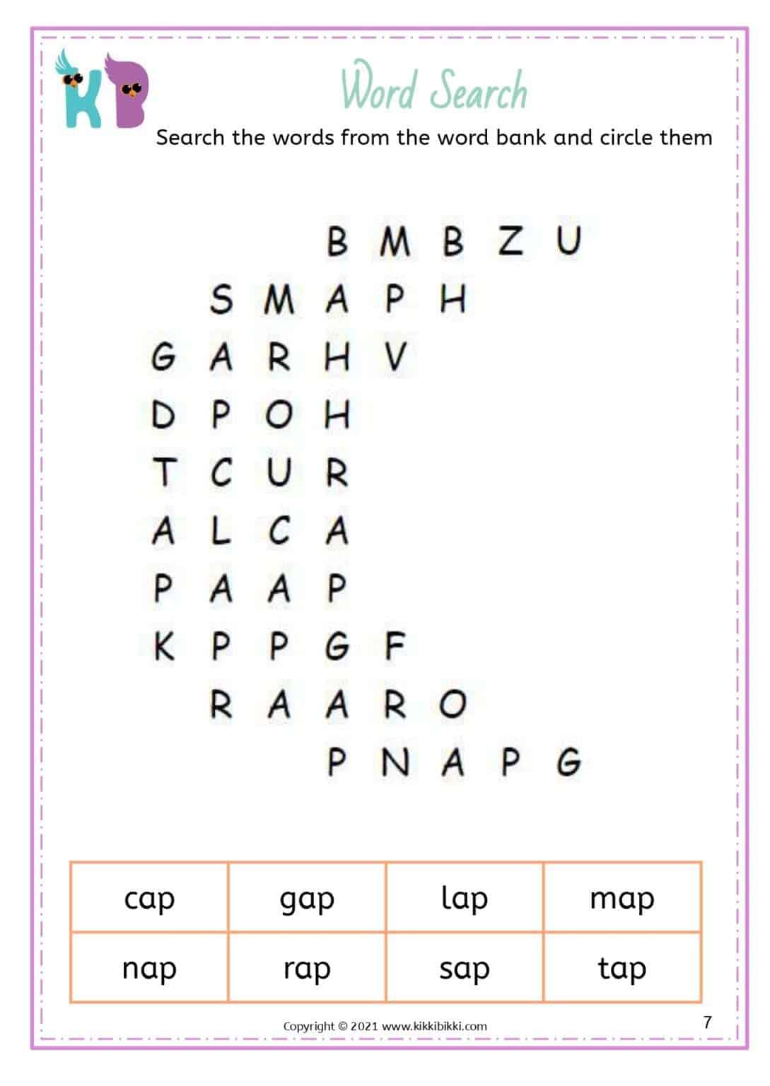 CVC -ap Word Family - Free Phonics Printable