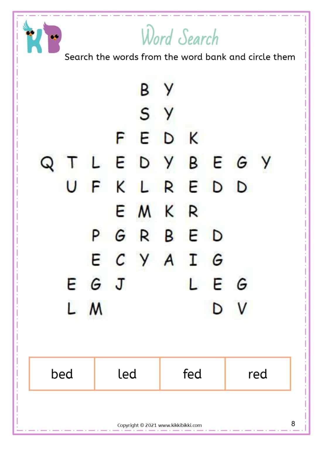CVC -ed Word Family - Free Phonics Printable
