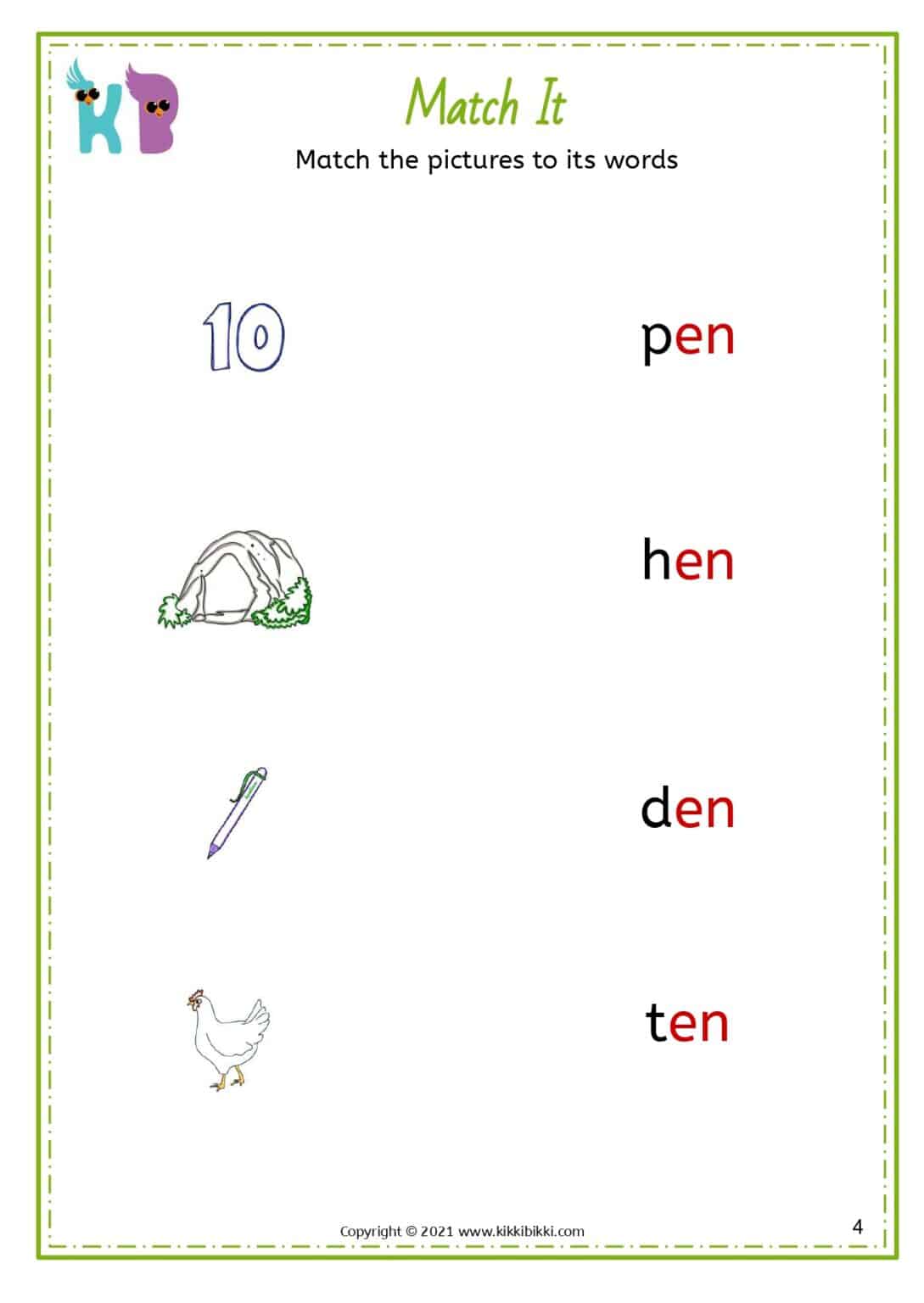 CVC -en Word Family - Free Phonics Printable