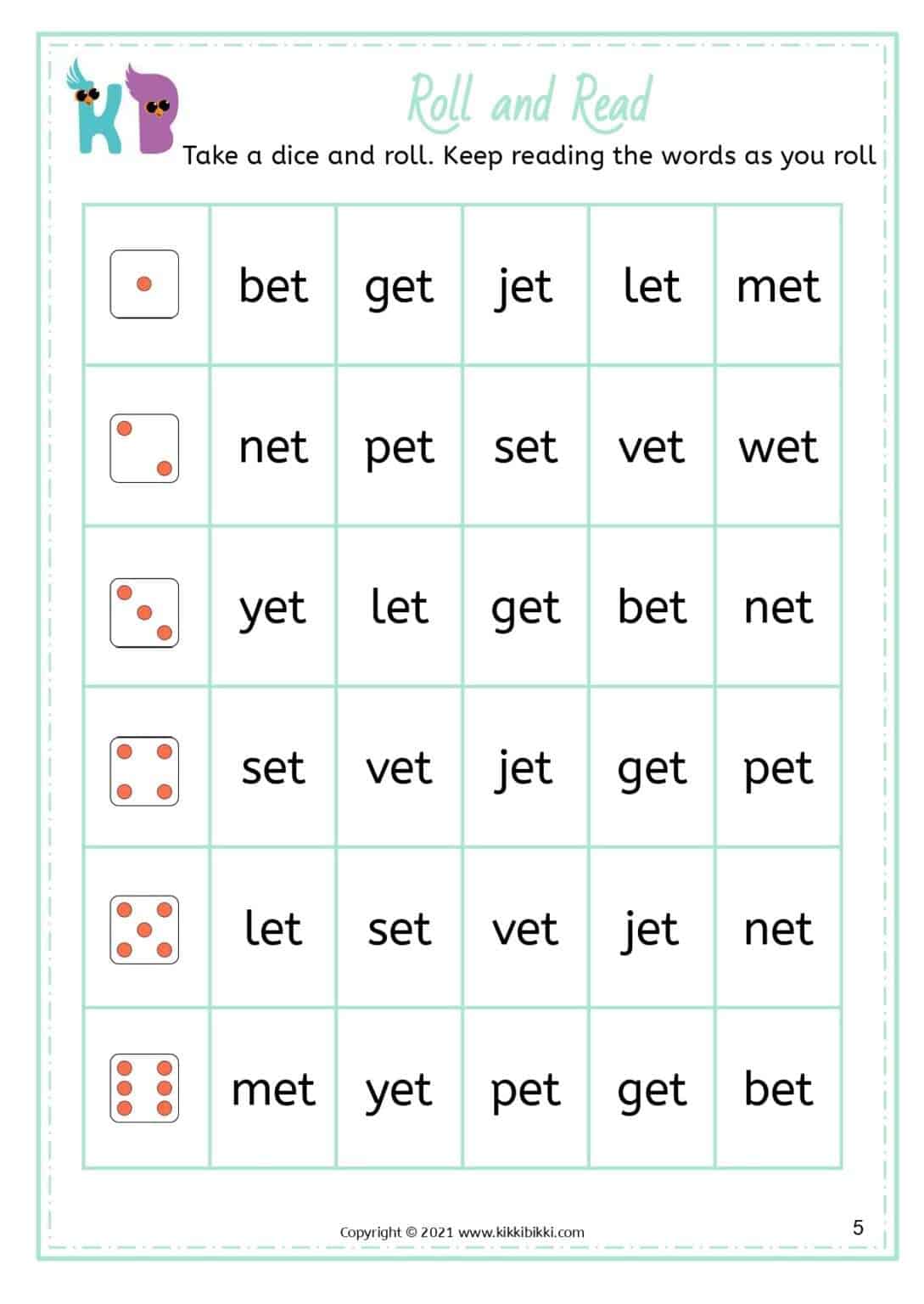 CVC -et Word Family - Free Phonics Printable