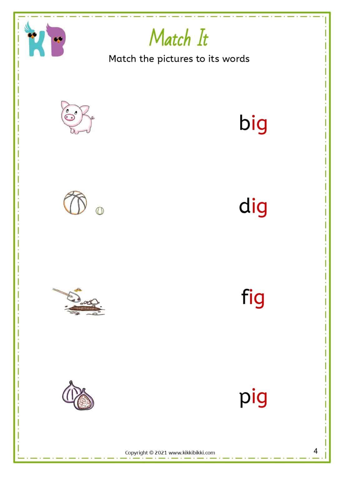 CVC -ig Word Family - Free Phonics Printable