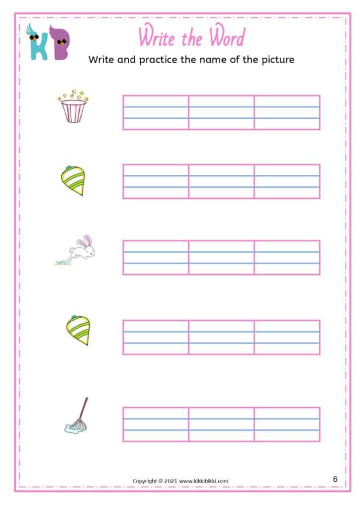 Free Kindergarten CVC Learning Worksheets
