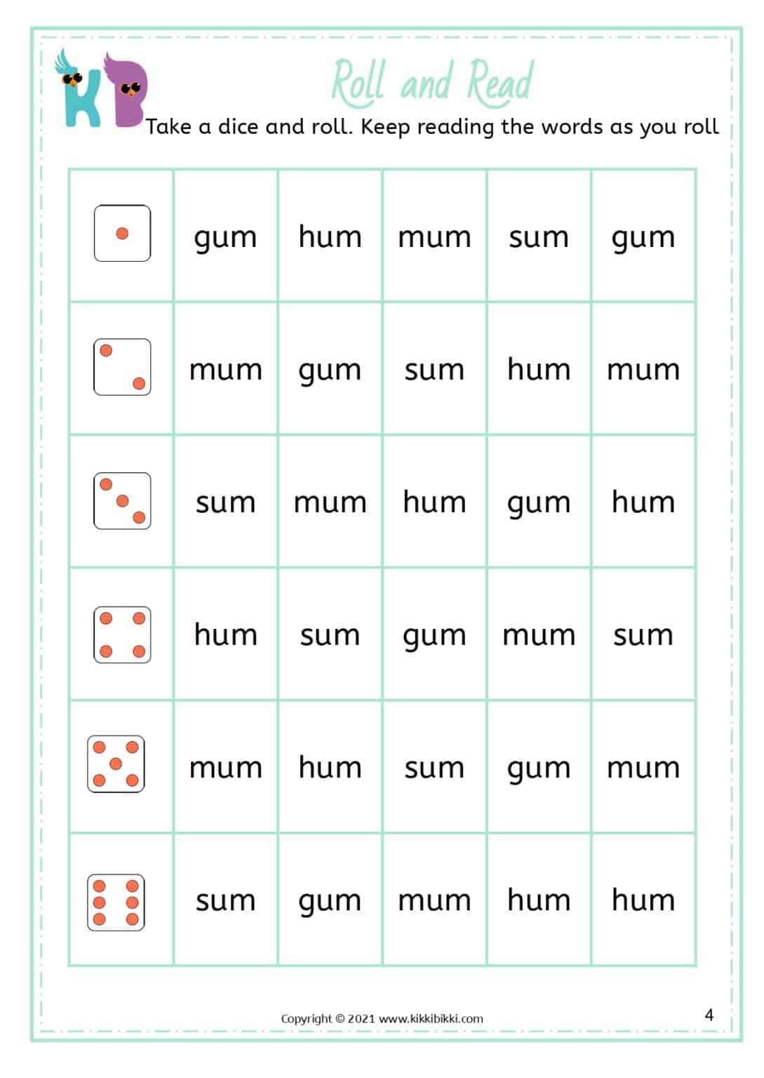 CVC -um Word Family - Free Phonics Printable