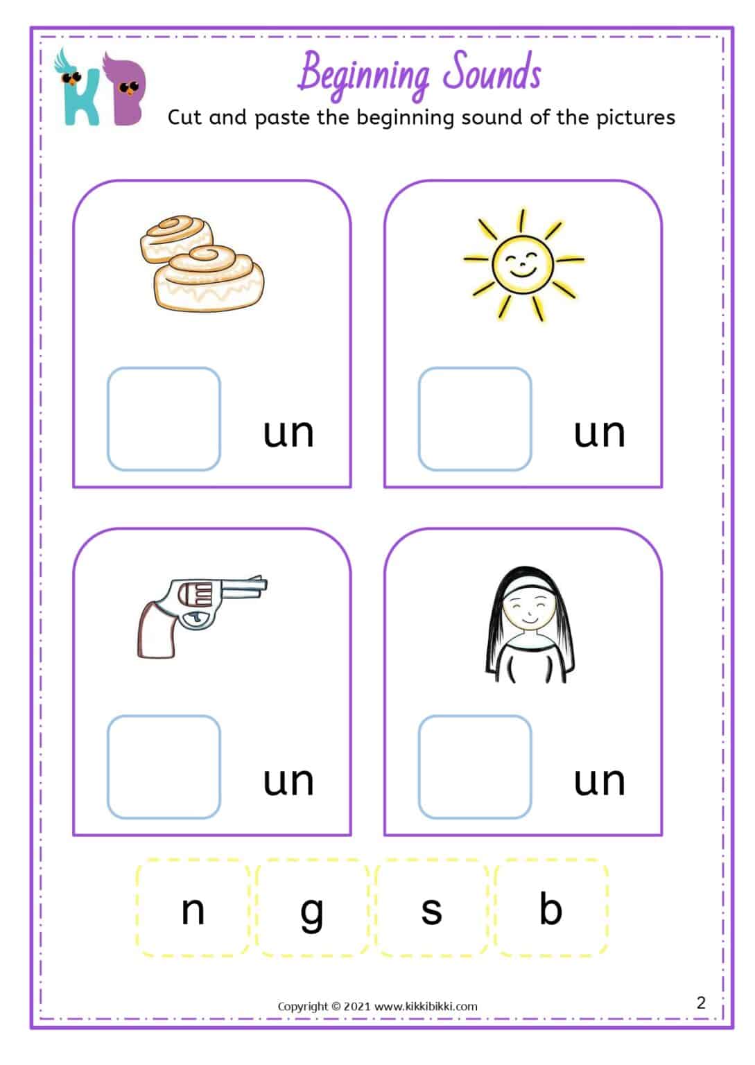CVC -un Word Family - Free Phonics Printable