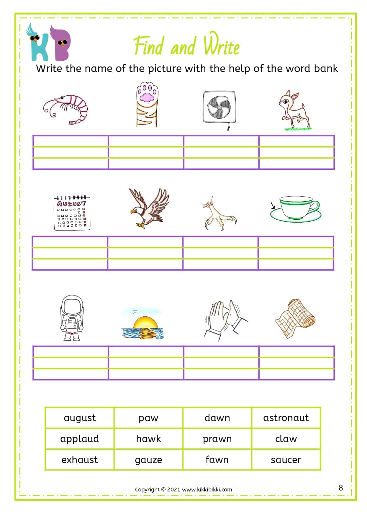 AU and AW Sound Families - Find and Write Worksheets