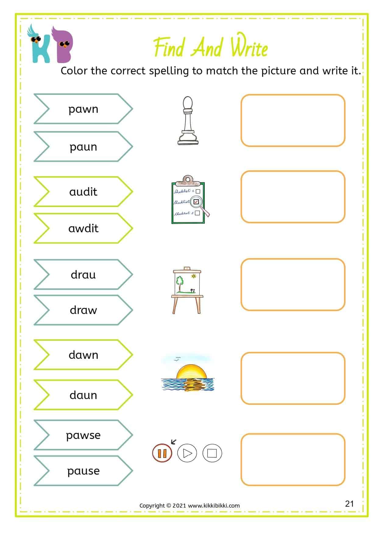 AU and AW Sound Families - Find and Write Worksheets
