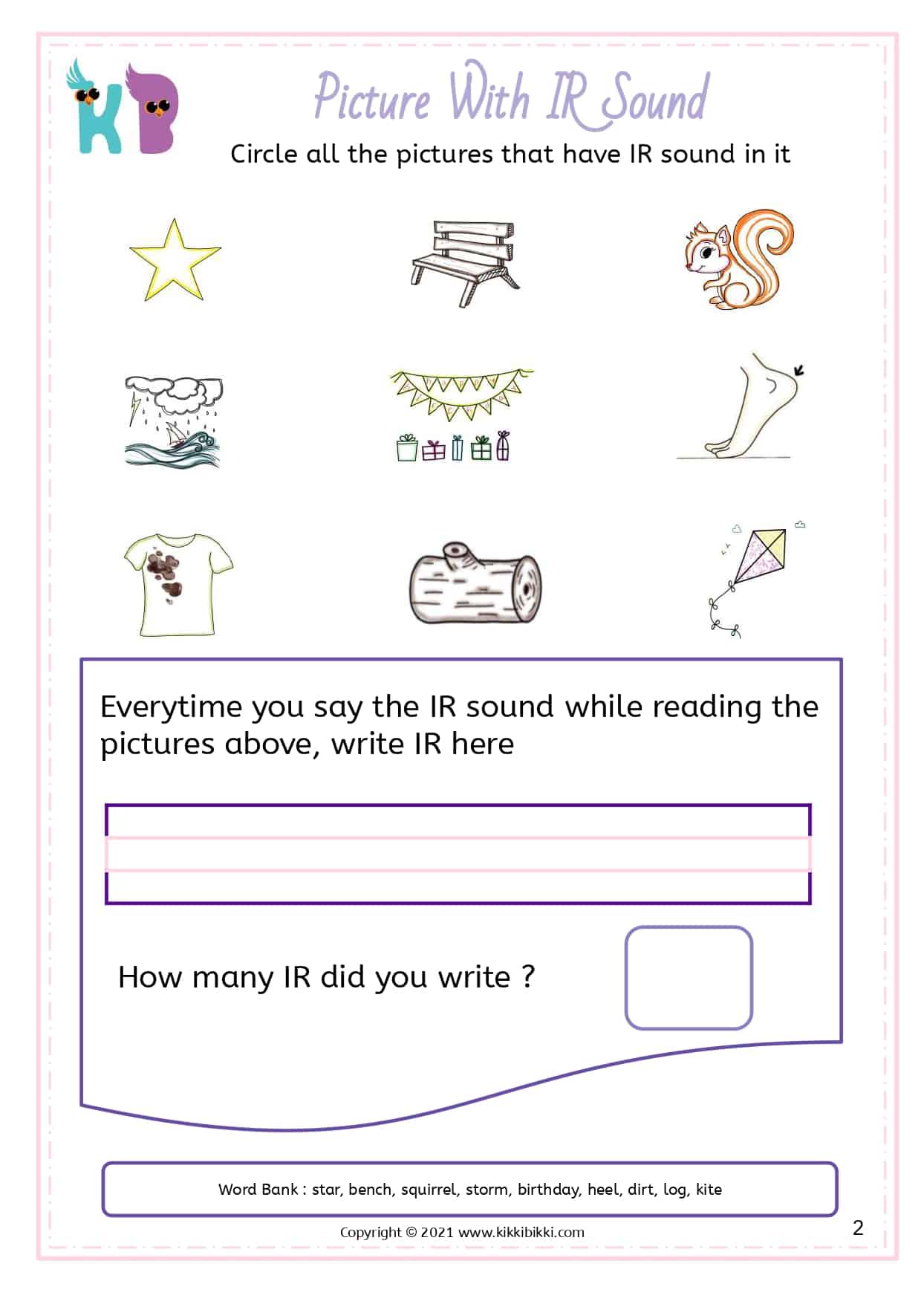 Bossy R - Kindergarten Worksheet - Free Phonics Printable