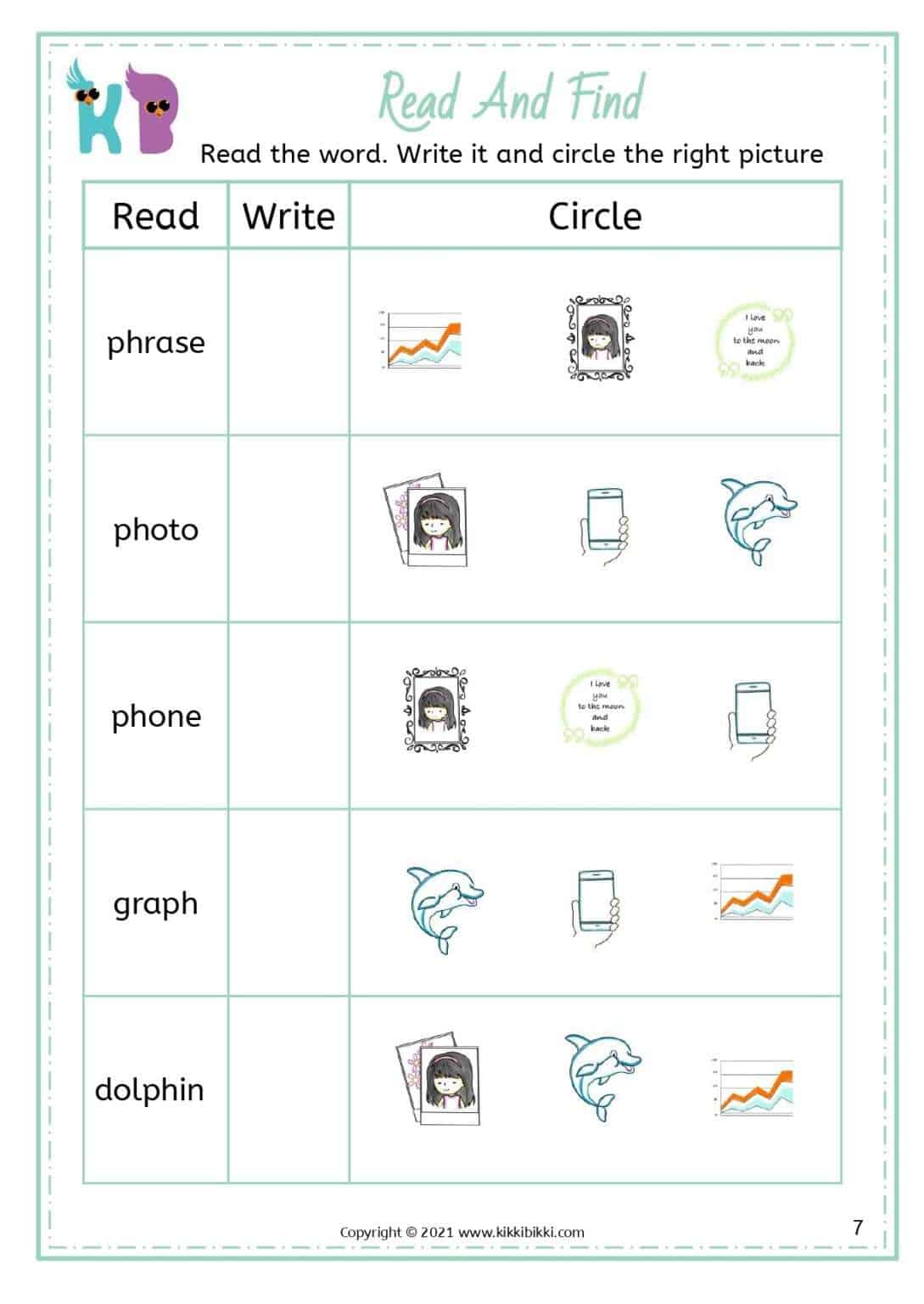 ph Words - Kindergarten Worksheet - Free Phonics Printable