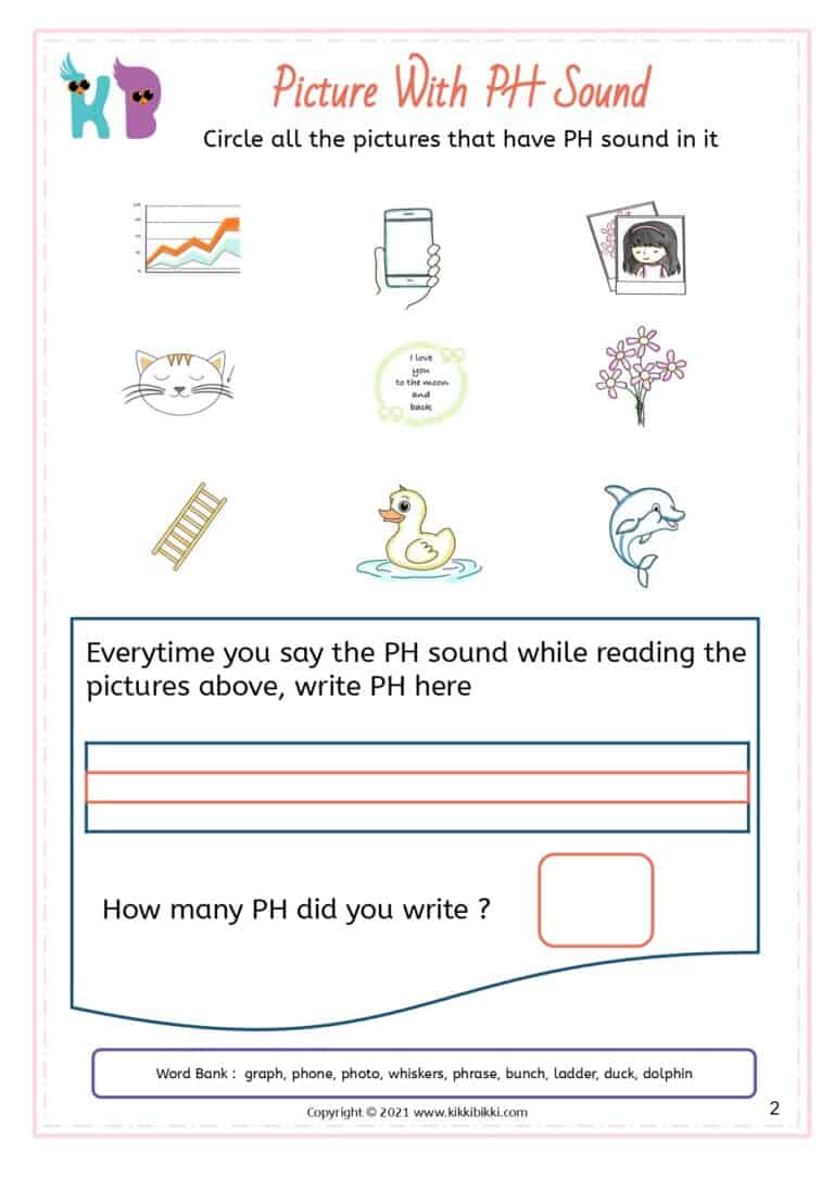 ph Words - Kindergarten Worksheet - Free Phonics Printable