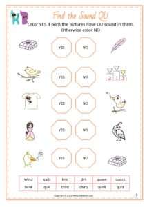 qu Words - Kindergarten Worksheet - Free Phonics Printable