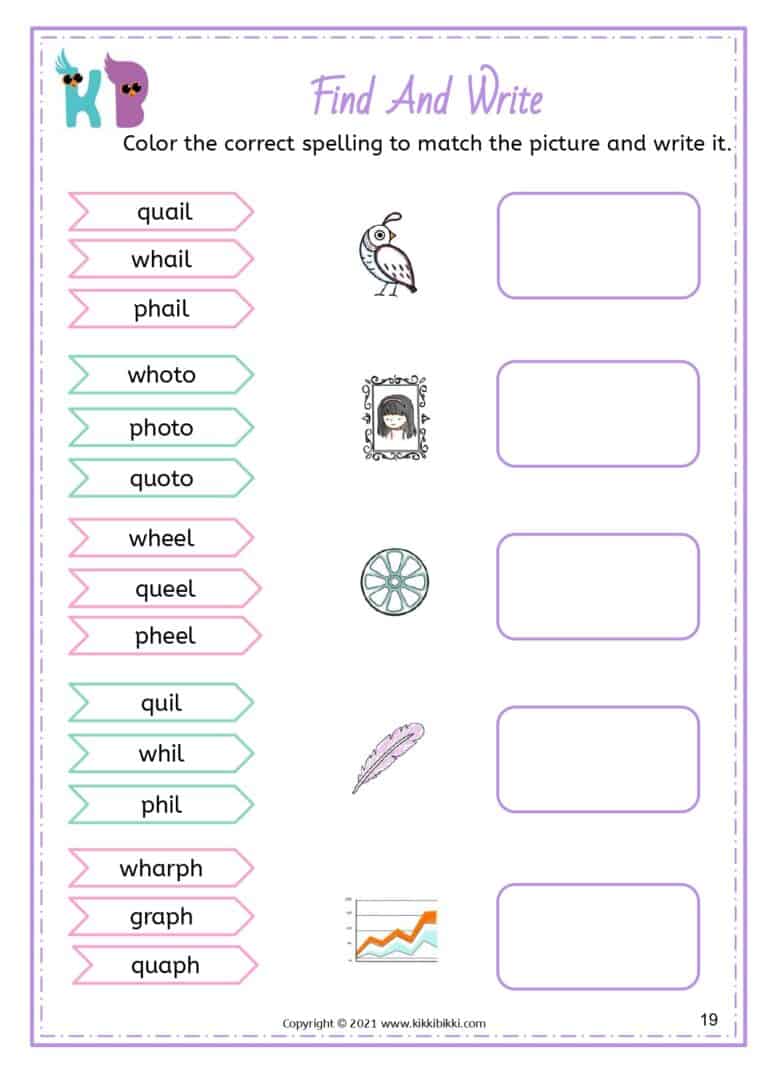 Consolidation of WH, PH, QU Sound Family - Find and Write