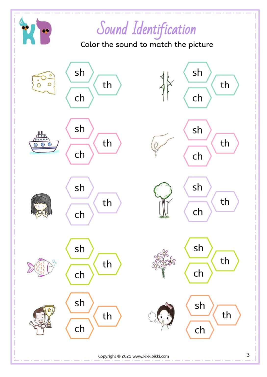 ch, sh, th Worksheets for Kindergarten - Free Printable - KikkiBikki