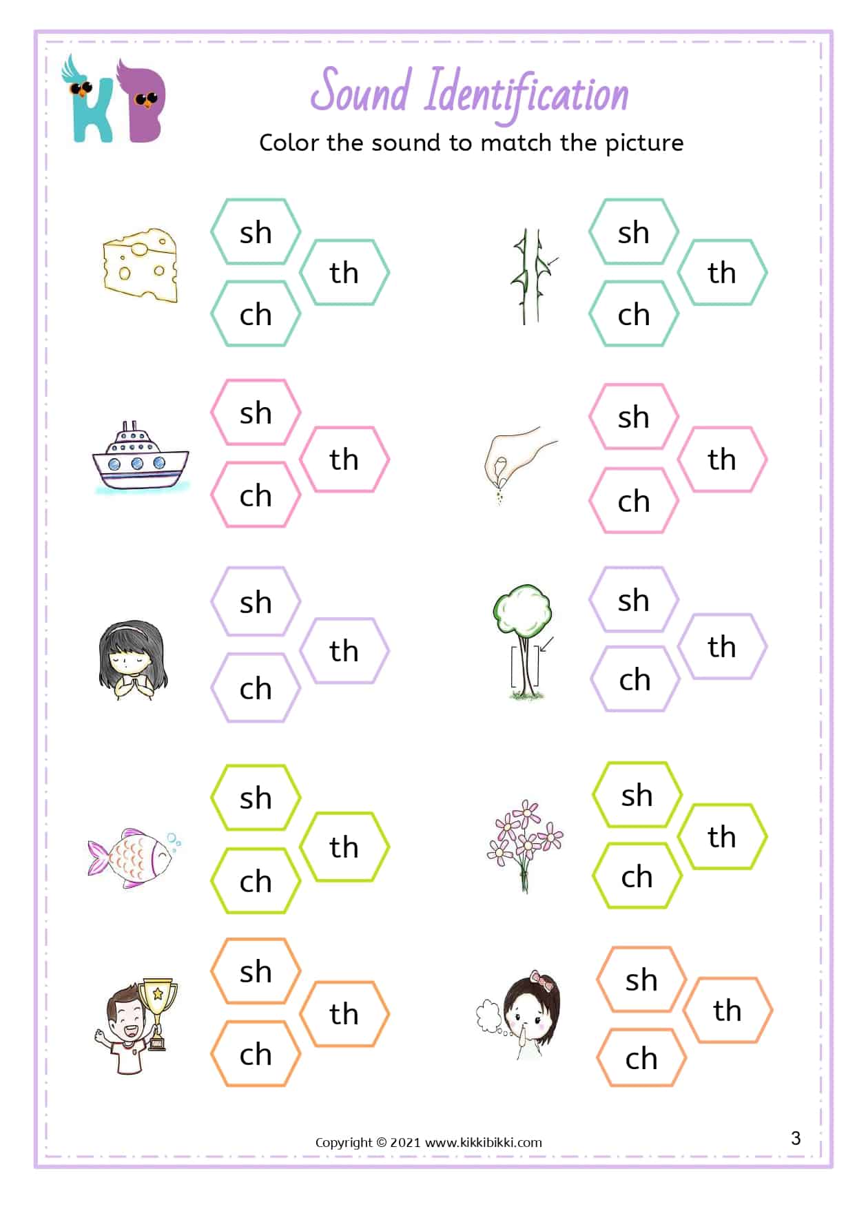 ch, sh, th Worksheets for Kindergarten - Free Printable - KikkiBikki