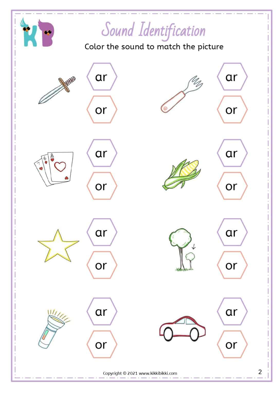 AR and OR Sound Families - Sound Identification Worksheets