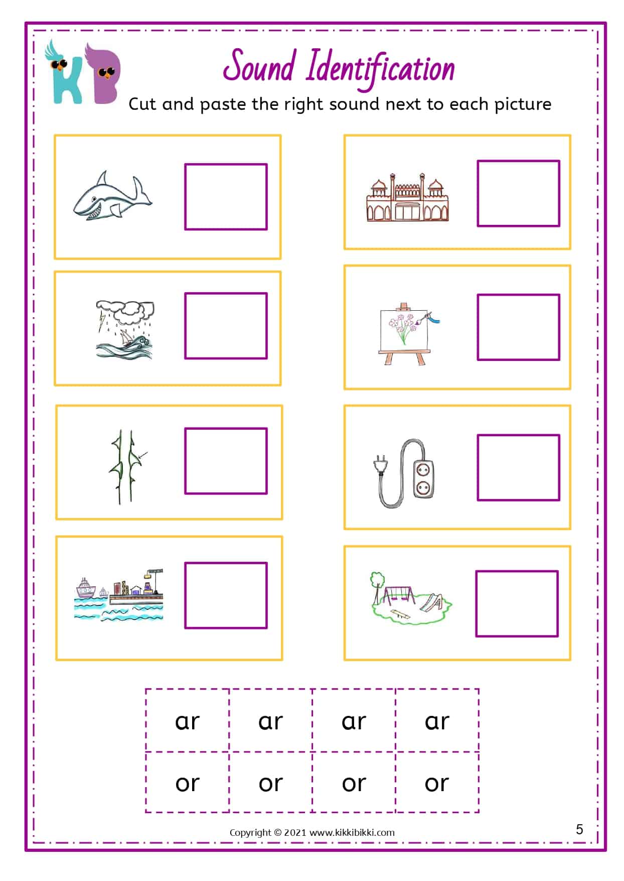 AR and OR Sound Families - Sound Identification Worksheets