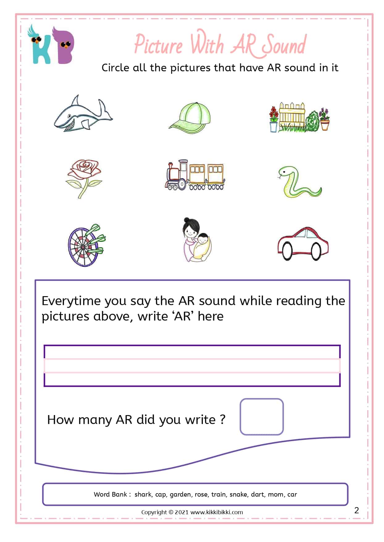 Bossy R - Kindergarten Worksheet - Free Phonics Printable